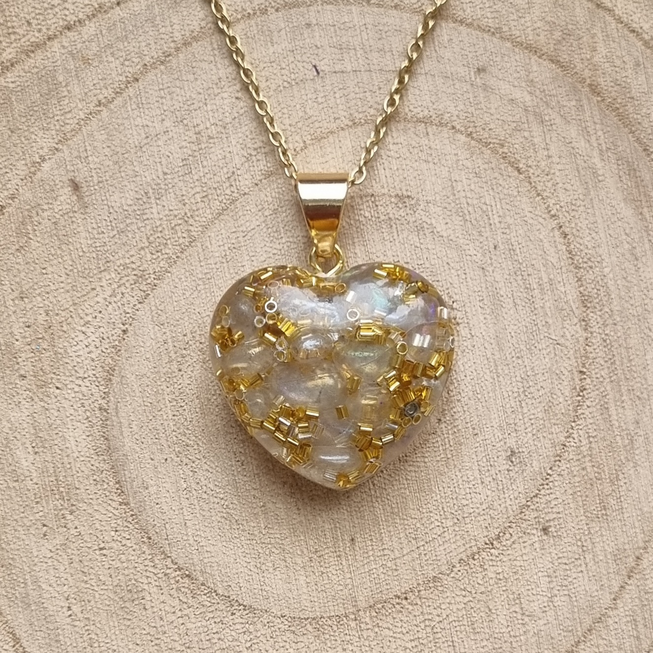 Collier Orgonite Coeur Pierre de Lune holographique « AMOUR DE SOI ...