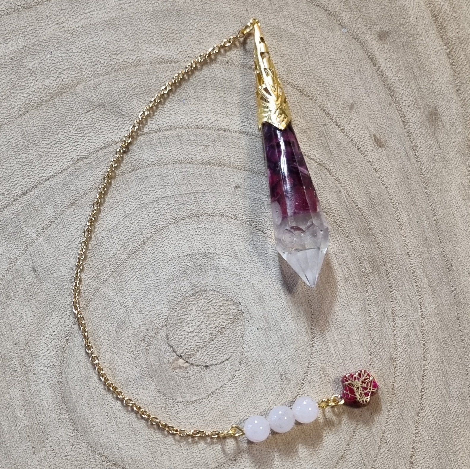 PENDULE ORGONITE | Rose Rouge & Quartz Rose| Moyen Modèle | Doré ...