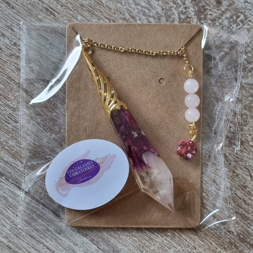 PENDULE ORGONITE | Rose Rouge & Quartz Rose| Moyen Modèle | Doré ...