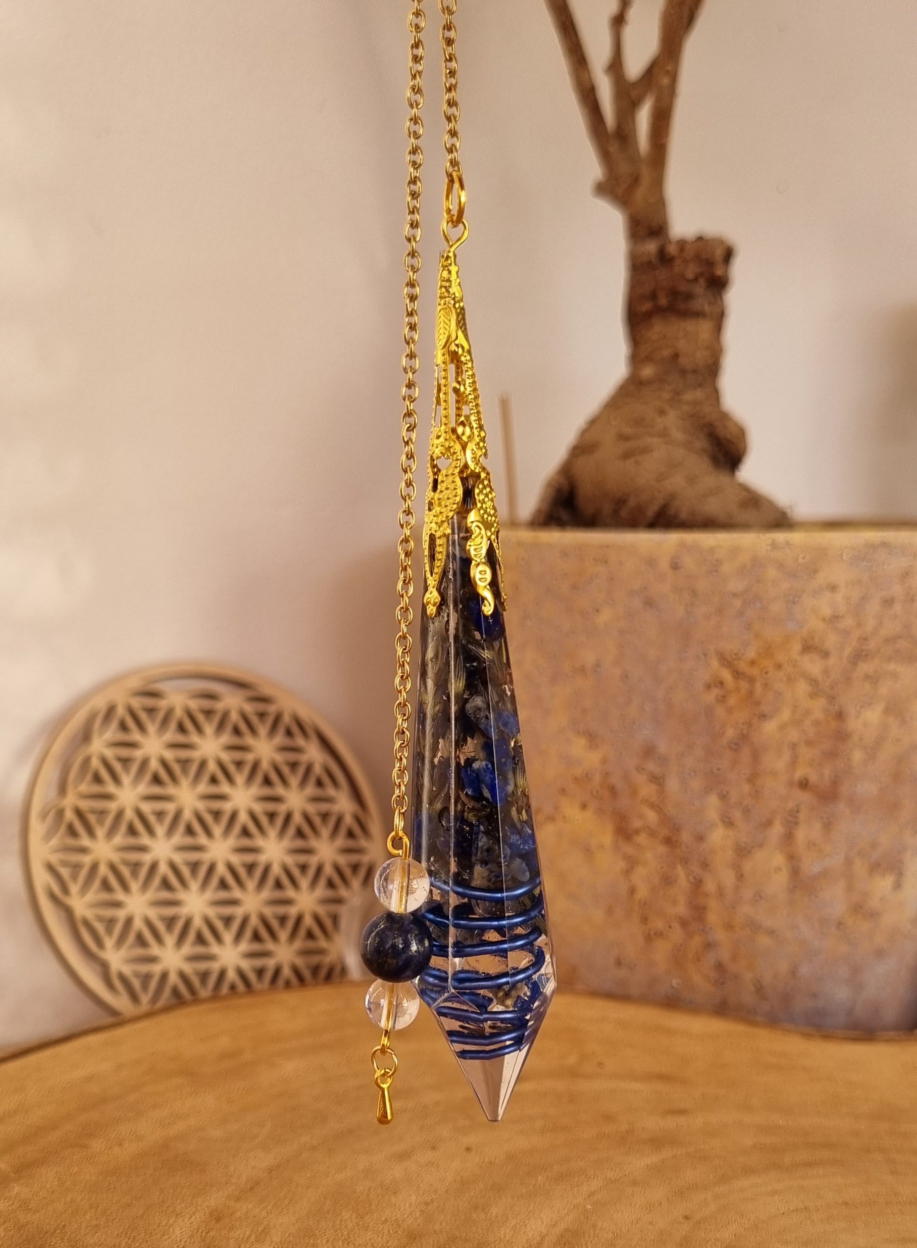 PENDULE ORGONITE | Intuition | Lavande| Lapis Lazuli | Grand Modèle ...